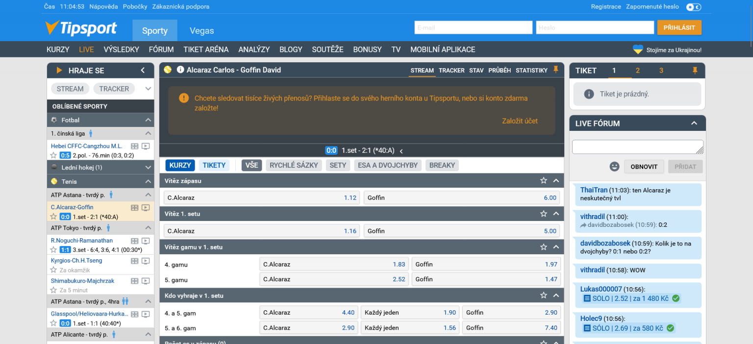 Tipsport live sázky | CZ sázkové kanceláře online