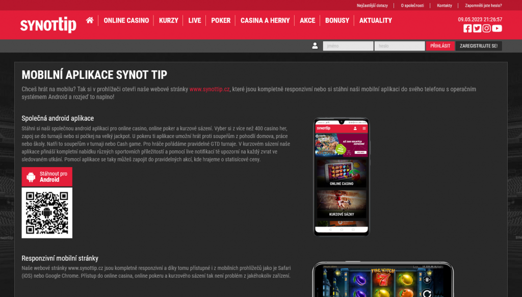 Synnotip - Aplikace | CZ sázkové kanceláře online